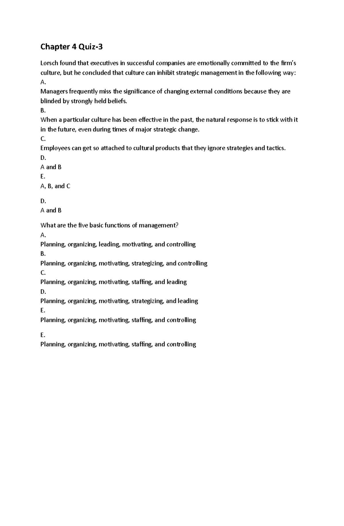 Chapter 4 Quiz-3 - Lecture notes 1-5 - Chapter 4 Quiz- Lorsch found ...