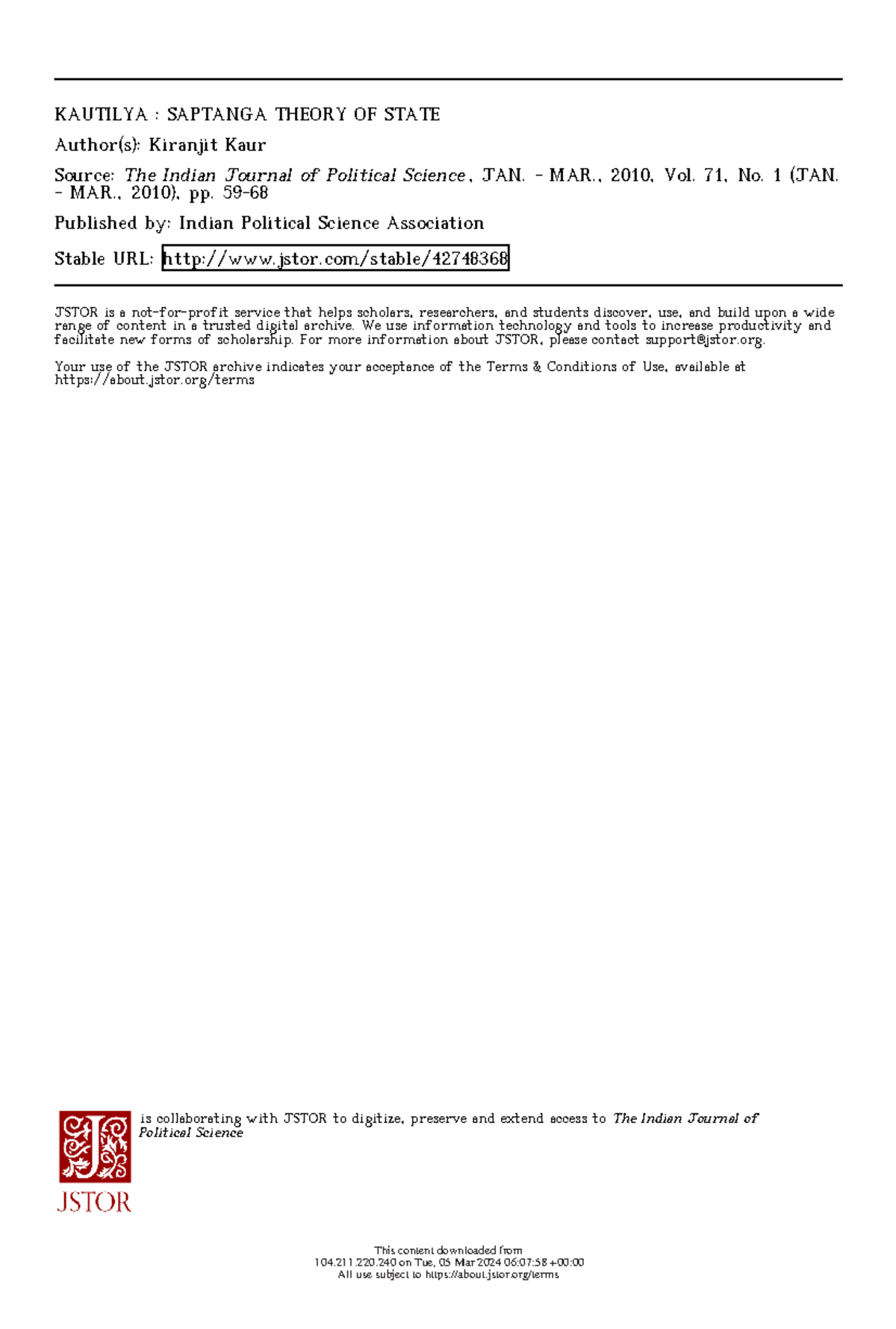 Kautilya Saptanga theory of state in Arthashastra: expanding on the 7 ...