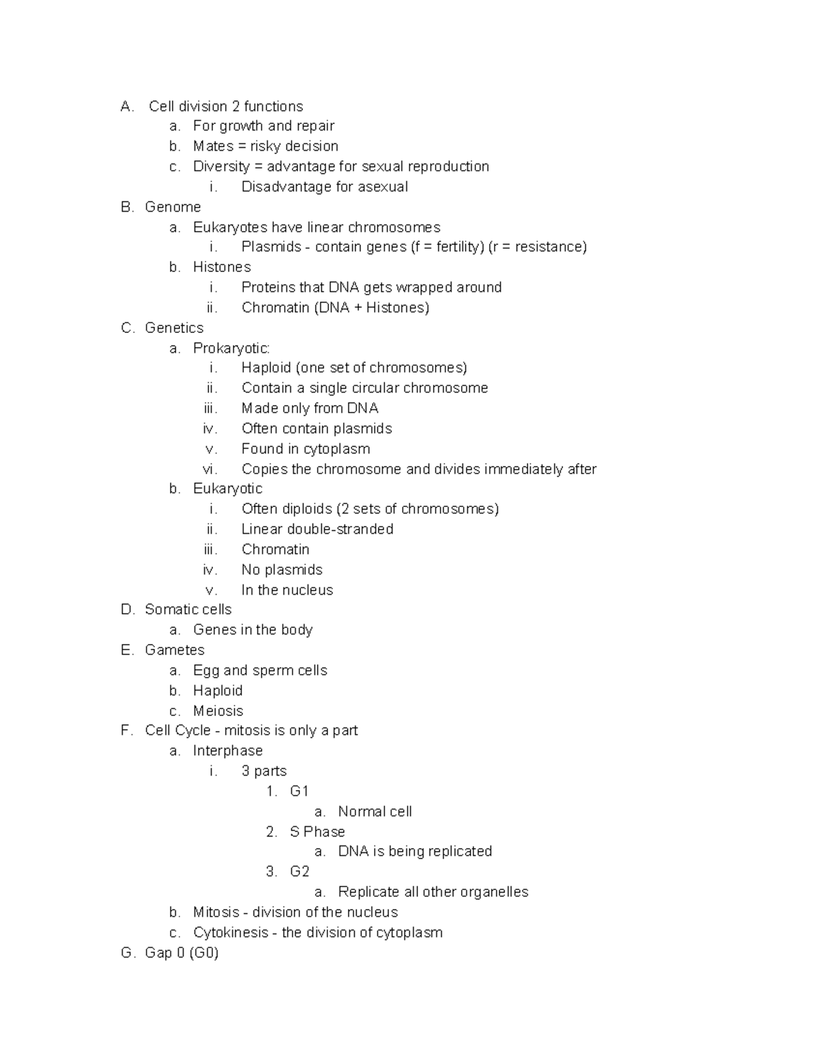 BIO Chapter 10 A Cell Division 2 Functions A For Growth And