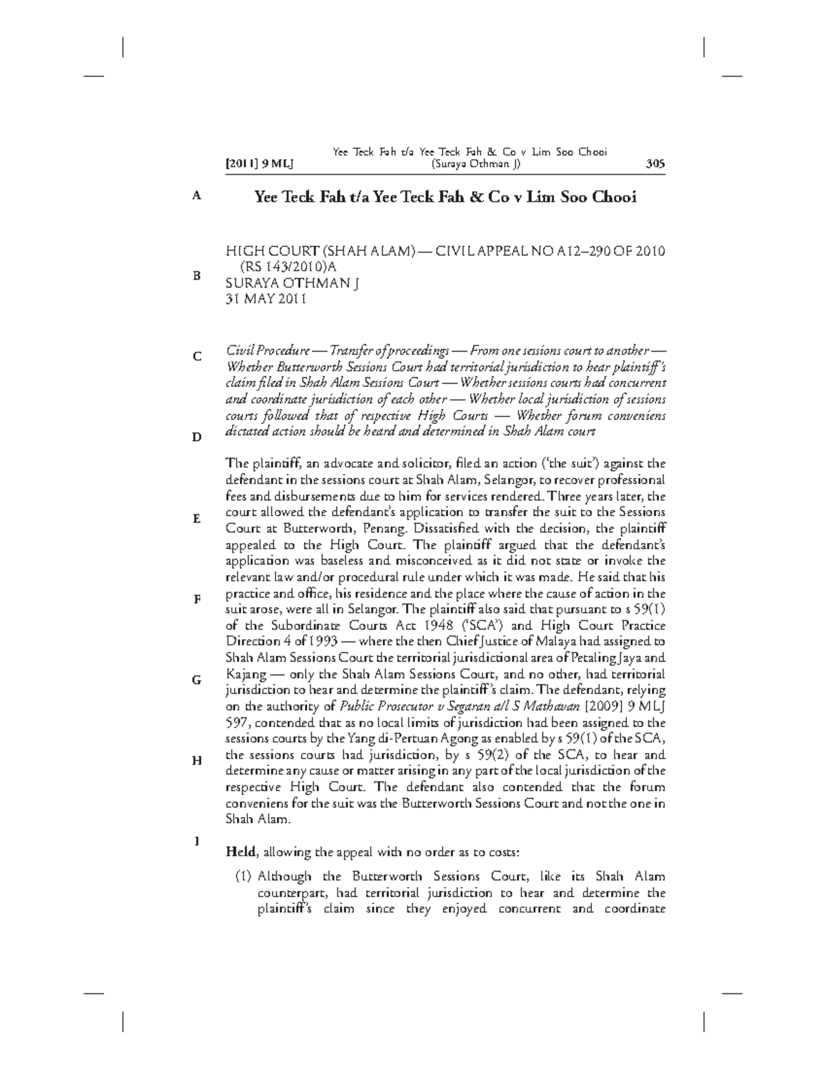 Yee Teck Fah ta Yee Teck Fah & Co v Lim Soo Chooi - Yee Teck Fah t/a ...