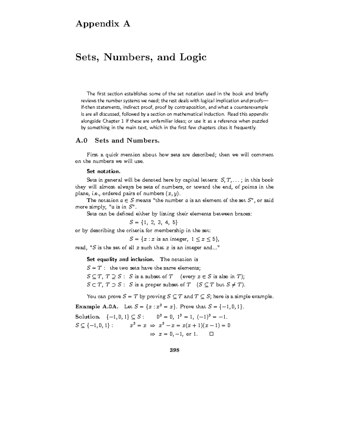 Cha - N/A - Appendix A Sets, Numbers, and Logic The first section ...