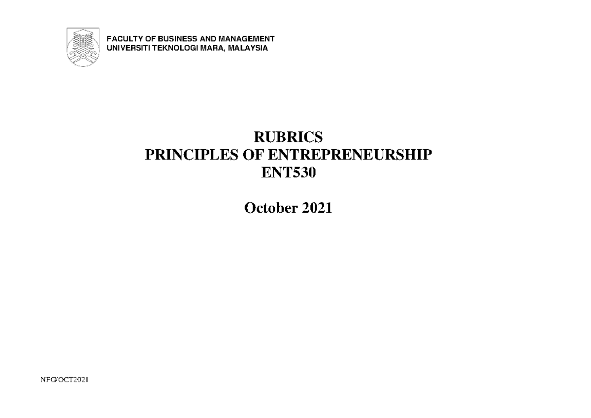 ENT530 Rubrics - Principles of Entrepreneurship - UiTM - Studocu