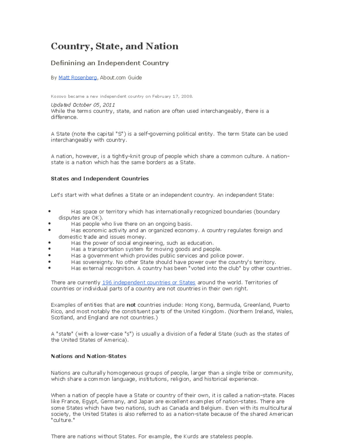 Country State Nation - Lecture notes 1 - Country, State, and Nation ...