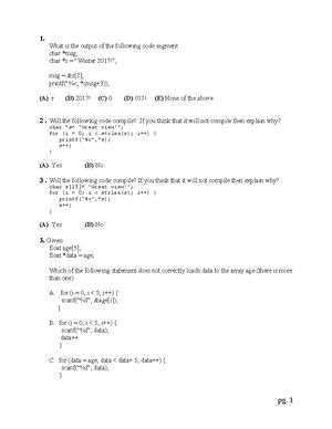 COMP2401 Ch3 Pointers And Memory Management - Chapter 3 Pointers and ...