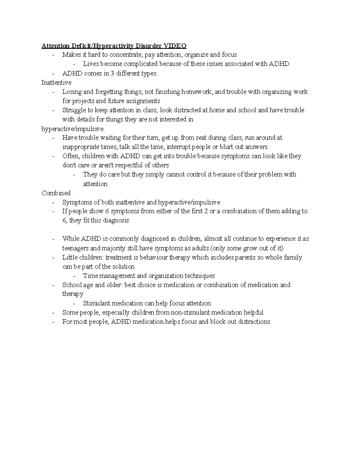 ADHD video note - Attention Deficit/Hyperactivity Disorder VIDEO ...