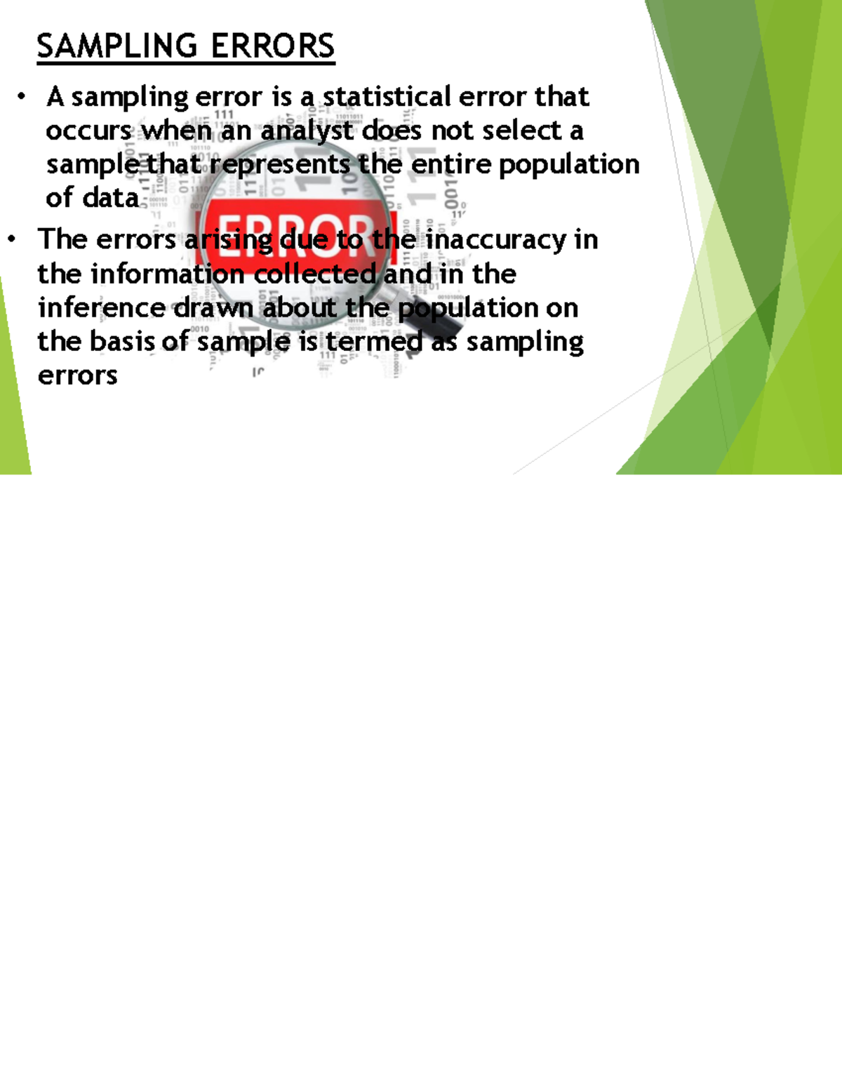 QT- sampling errors - Quantitative Techniques - MG University - Studocu