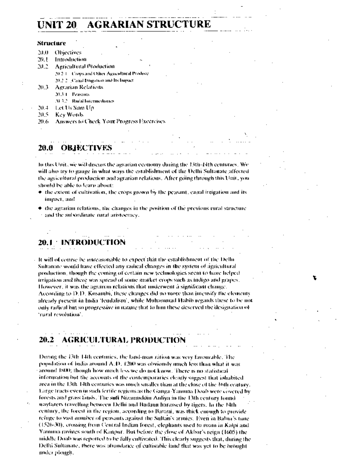 Agrarian - history - UNIT 20 AGRARIAN STRUCTURE Structure 0. 0 Ol>jcctivcs 2. I Ilrc)tluc-lio ...