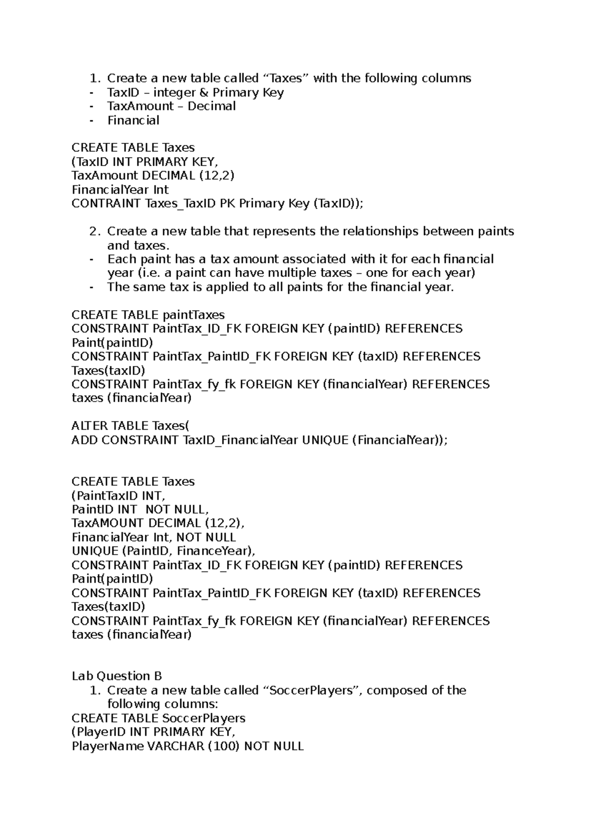 W8 infs tutorial answers - Create a new table called “Taxes” with the ...