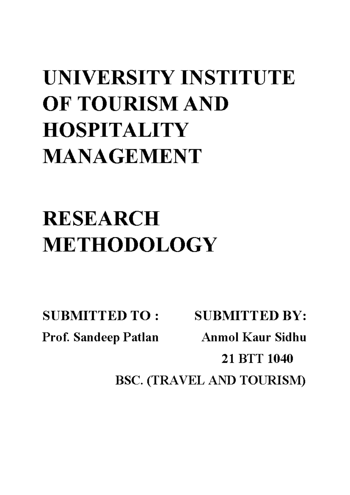 Research Methodology WORD - UNIVERSITY INSTITUTE OF TOURISM AND ...