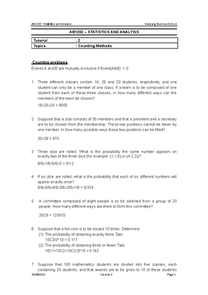 AB1202 Stats Cheat Sheet - Chapter 1: Probability Basics Experiment ...