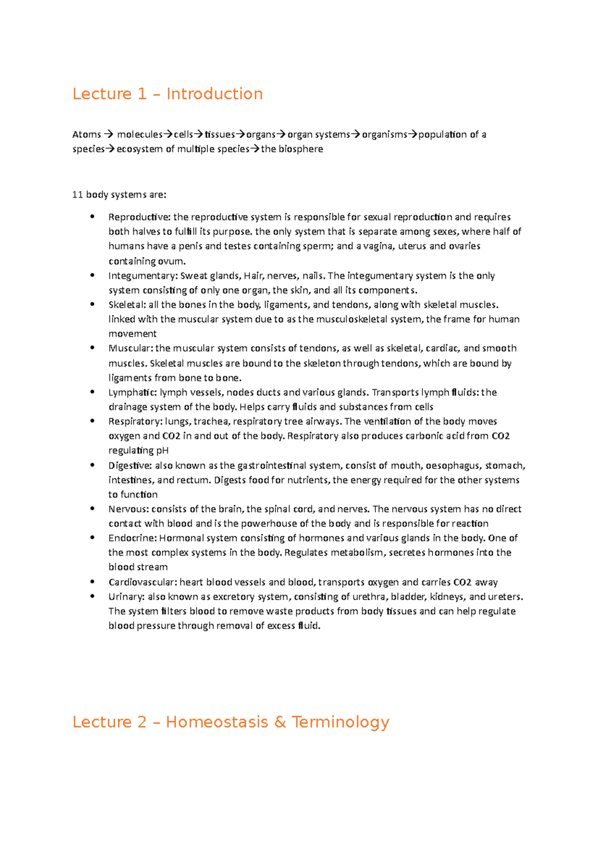 First 5 lectures - Lecture 1 – Introduction Atoms molecules cells ...