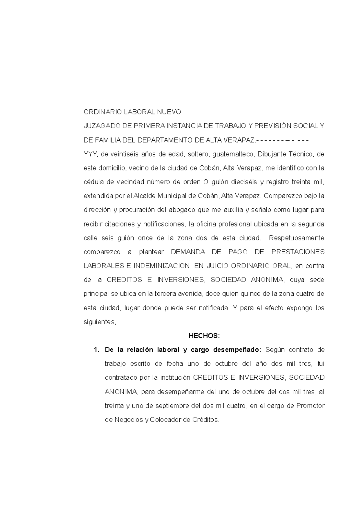 04 Demanda Ordinaria Laboral-Despido directo-Plazo Fijo - ORDINARIO ...