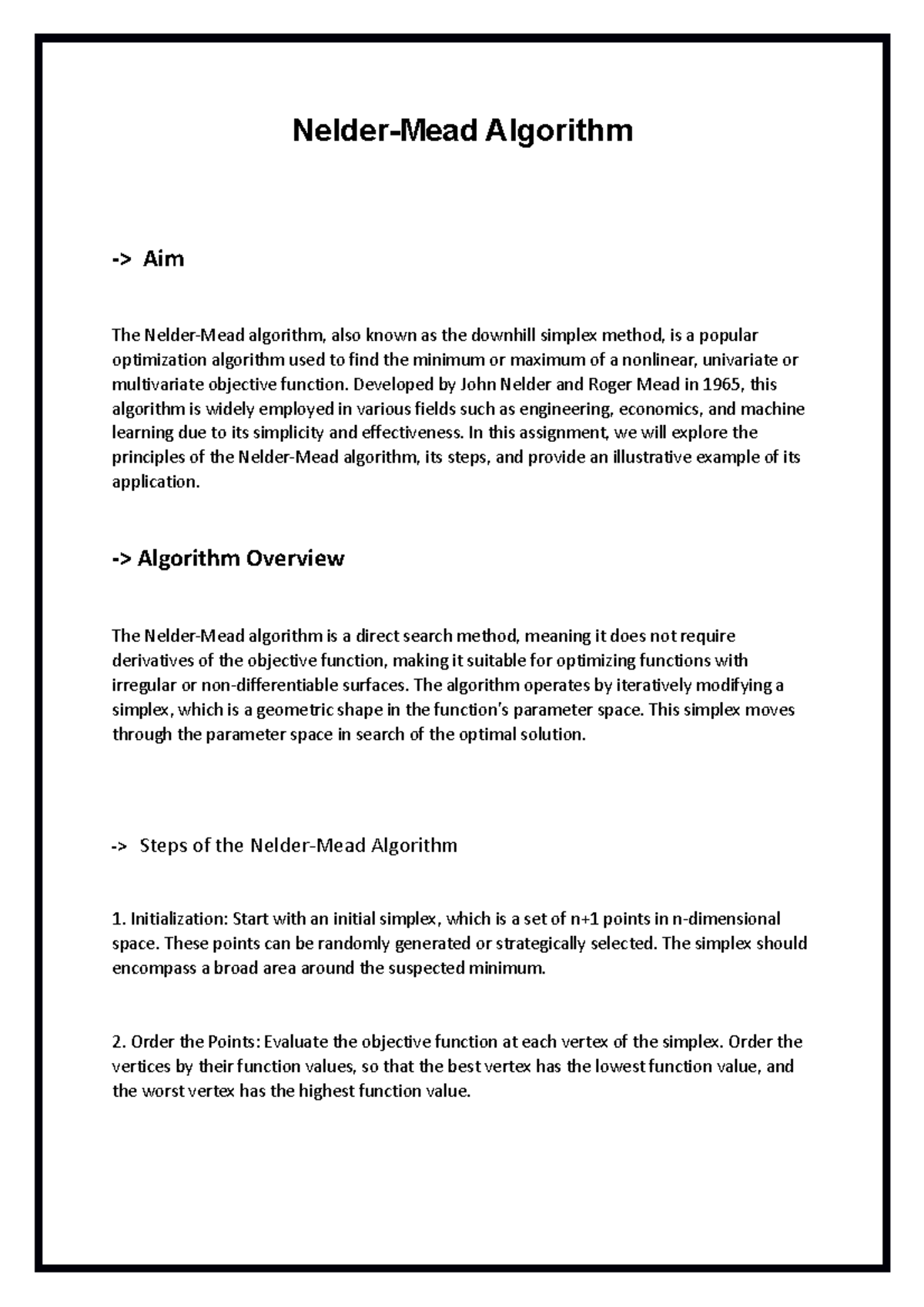 Nelder Mead algorithm - Nelder-Mead Algorithm -> Aim The Nelder-Mead ...
