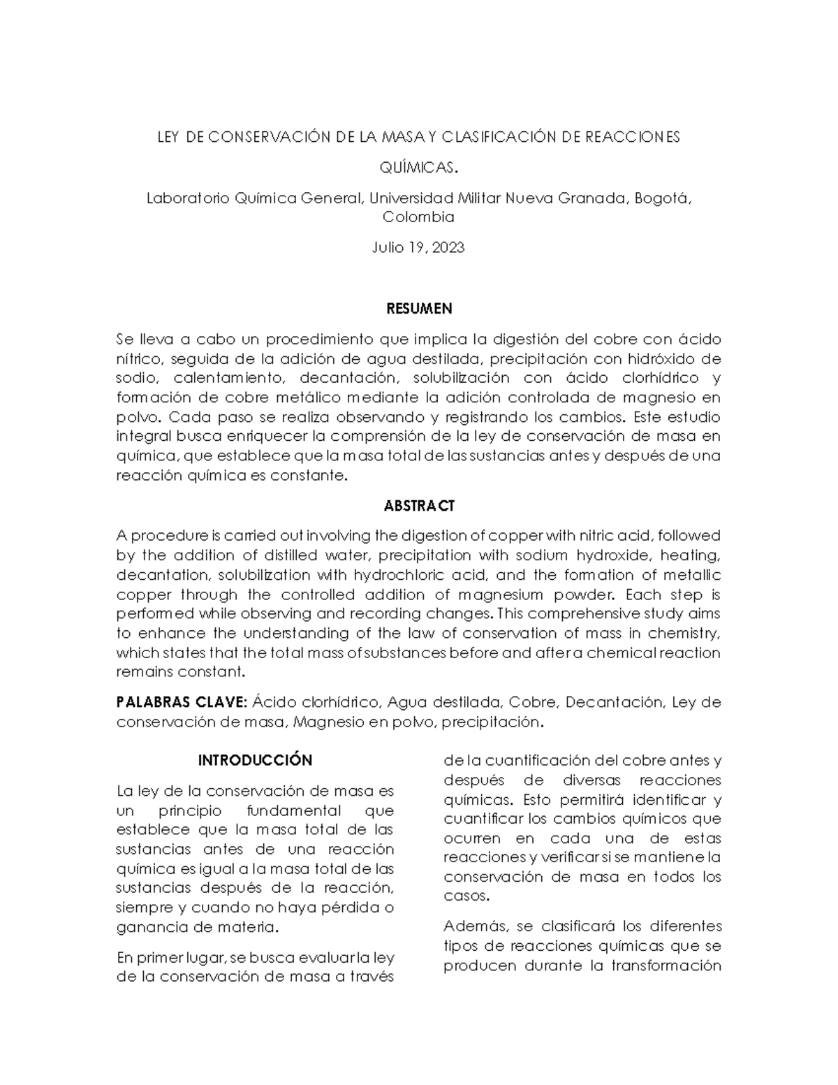 Quimica 6 - LEY DE CONSERVACIÓN DE LA MASA Y CLASIFICACIÓN DE ...