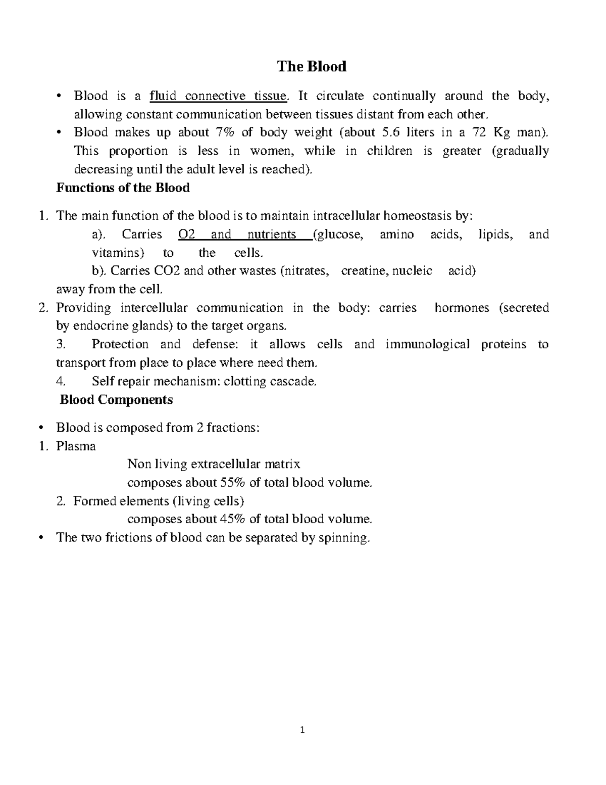 The-Blood - study well - The Blood • Blood is a fluid connective tissue ...