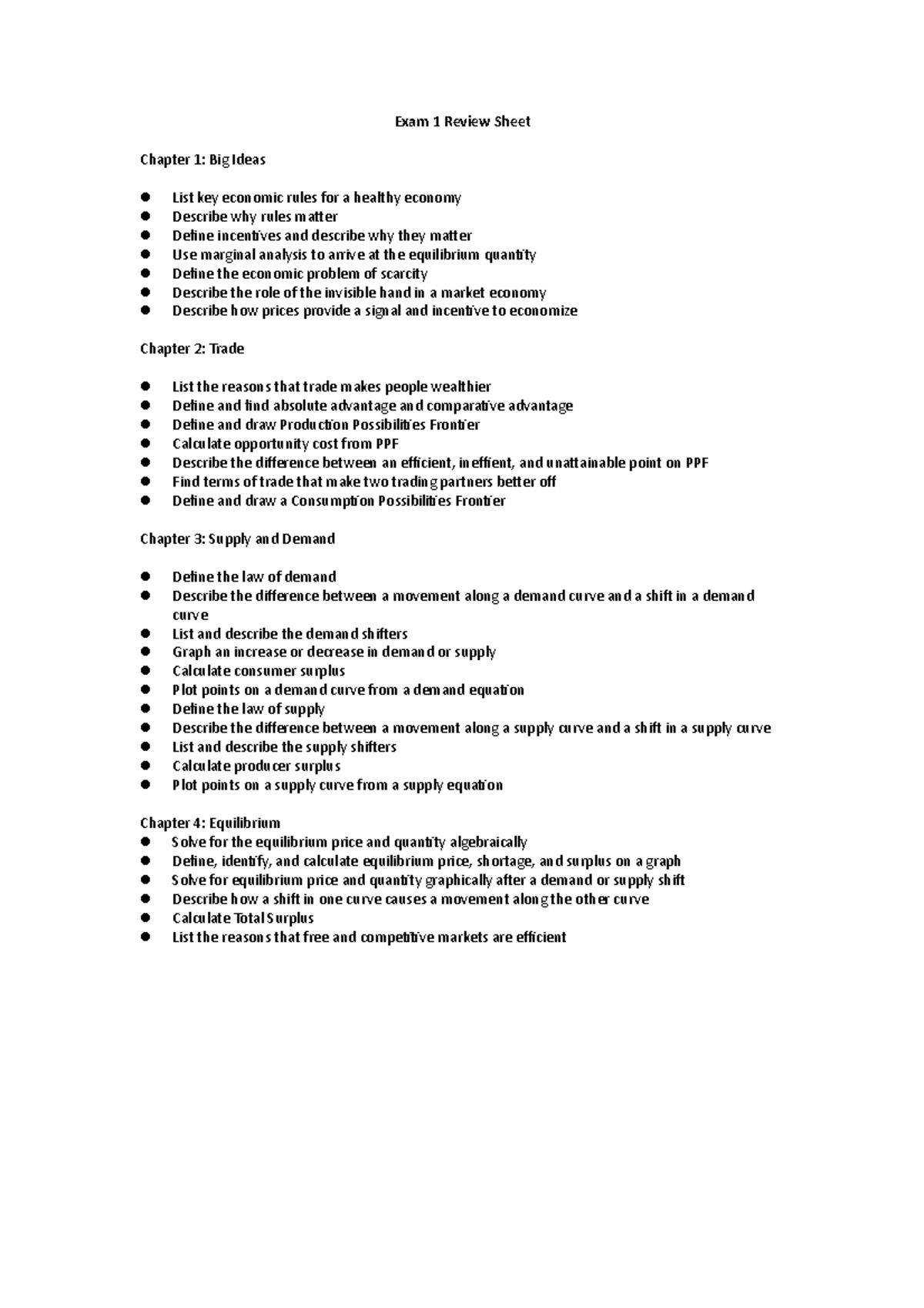 Macroeconomics Exam 1 Review Sheet - Exam 1 Review Sheet Chapter 1: Big ...