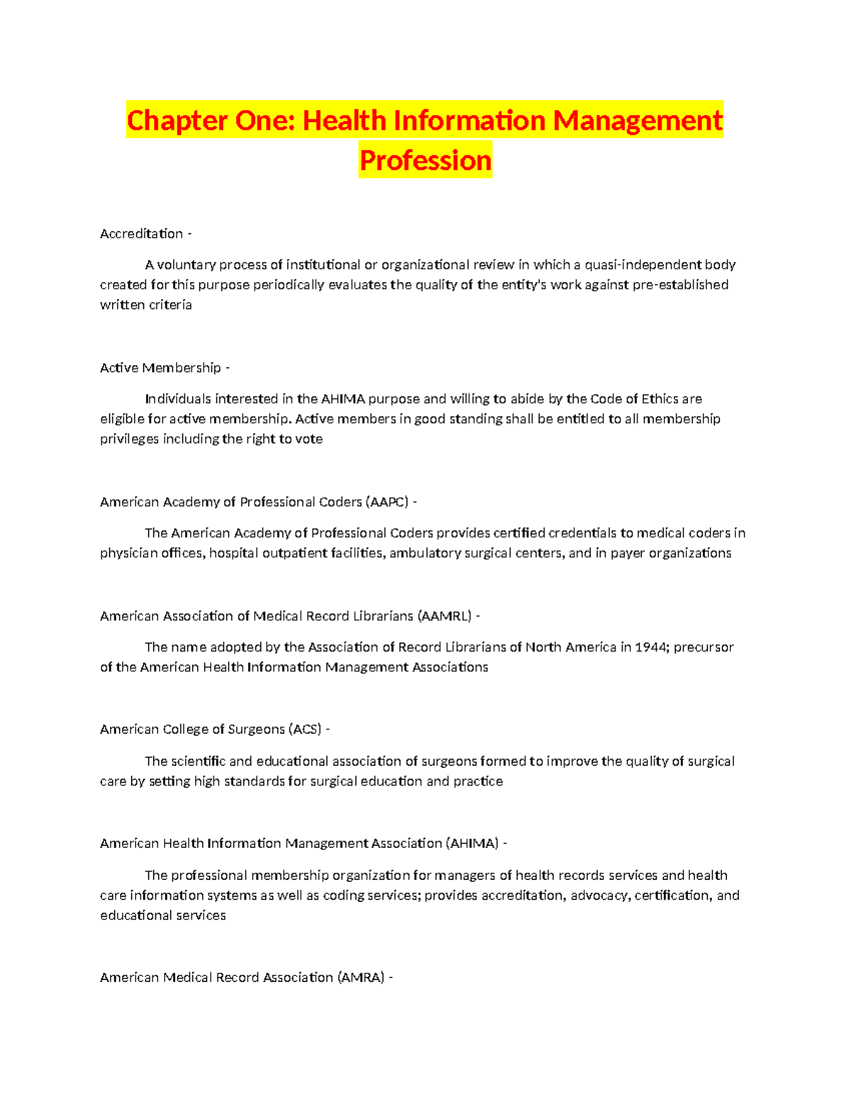 Chapter One Health Information Management Profession - Chapter One ...