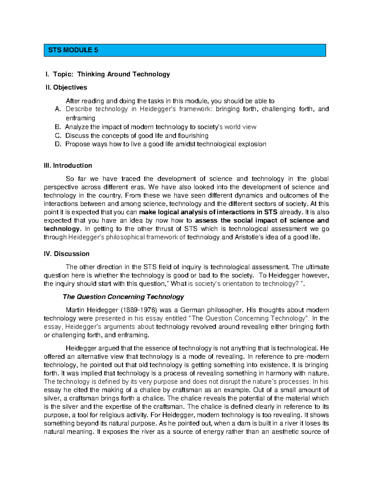STS Module 5 Thinking Around Technology ( Acquire) - STS Module 2 - A I ...