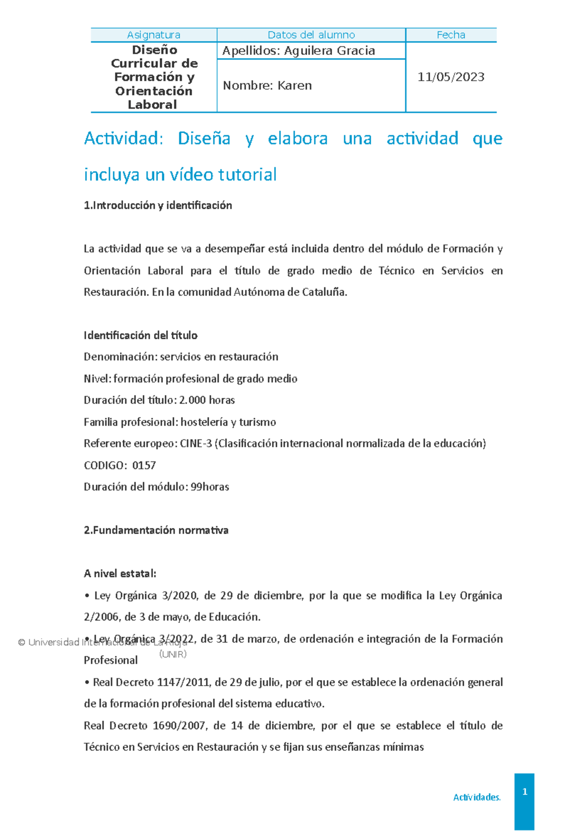Actividad 2. Redacción de una actividad y creación de un videotutorial ...