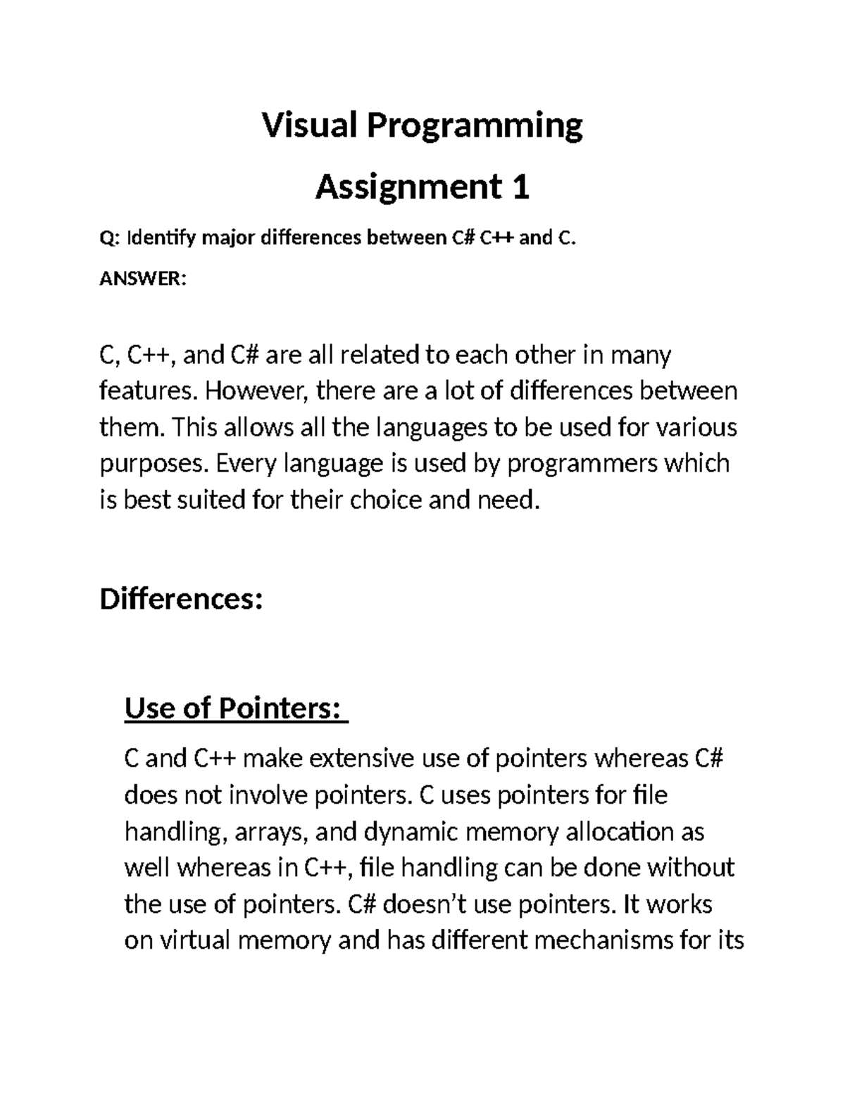 Solution - asasignment solu tion - Visual Programming Assignment 1 Q: Identify major differences ...