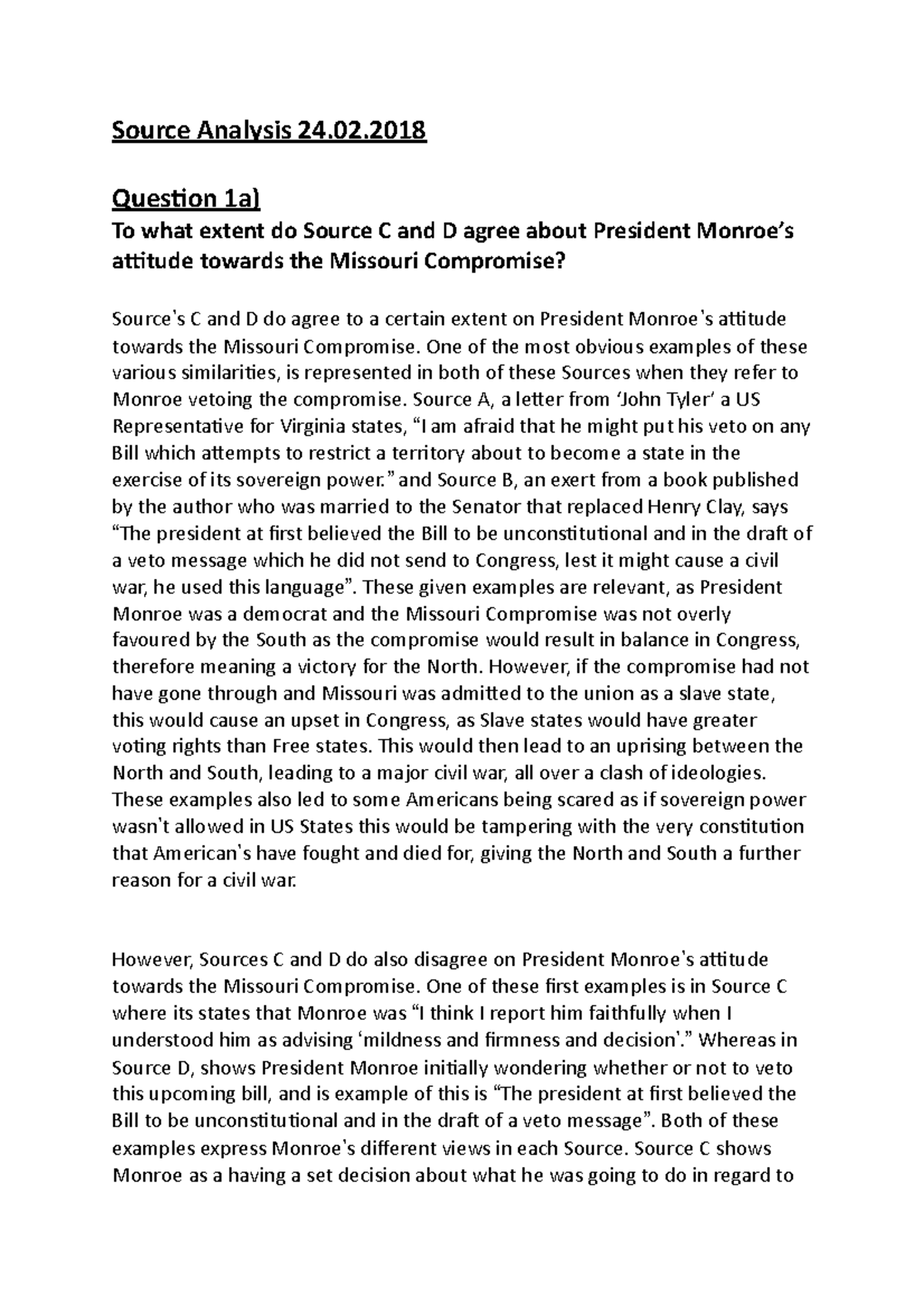 History Source Analysis (2) 24 - Source Analysis 24. Question 1a) To ...