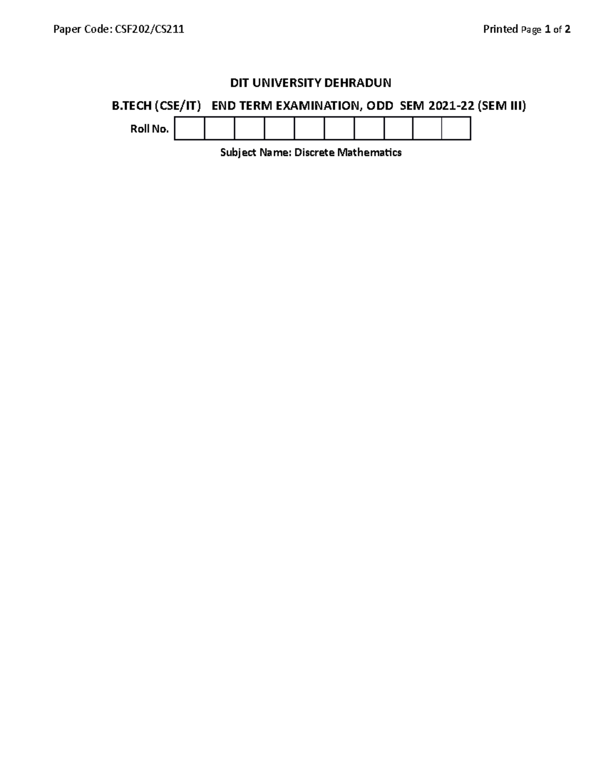 CSF202-CS211-Discrete Mathematics Chirag Joshi - Paper Code: CSF202 ...