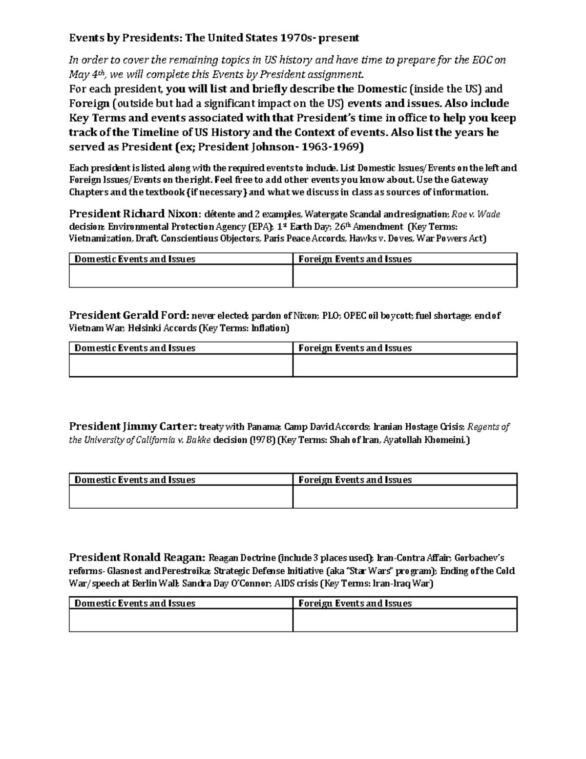 Assignment Us History - Events by Presidents: The United States 1970s ...