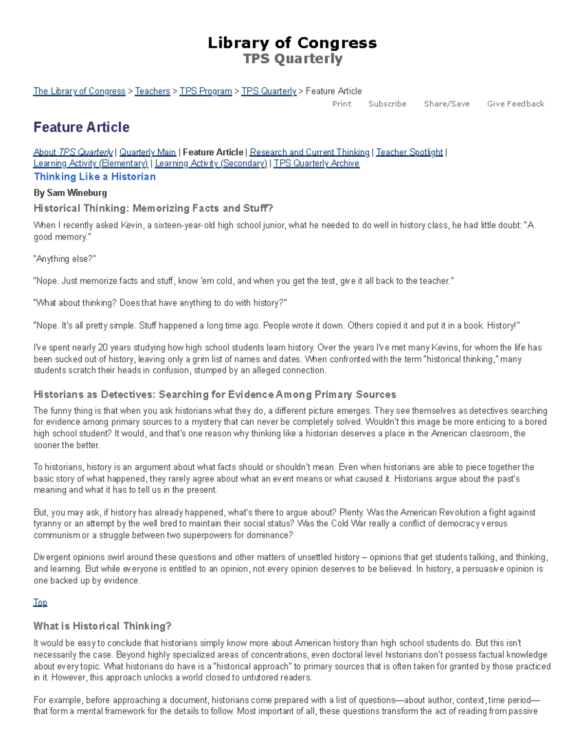 C1 L1 SR 3 Thinking Like a Historian - Library of Congress TPS ...