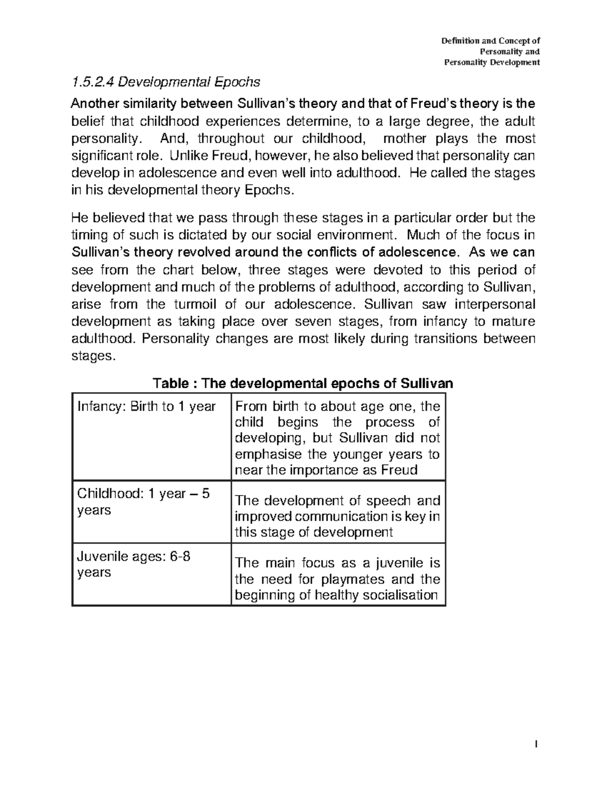 Developmental Epochs - summary - Personality and Personality ...