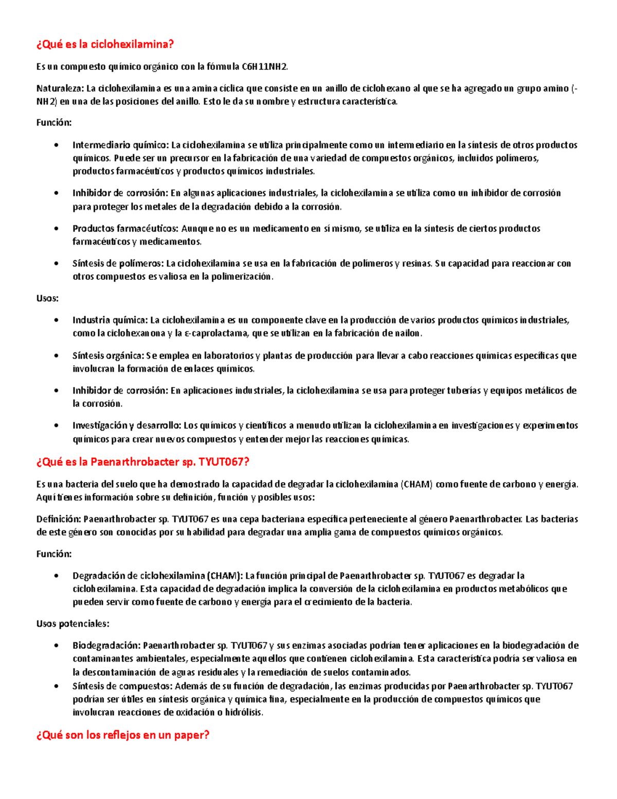 Paper 3 Definiciones - ¿Qué es la ciclohexilamina? Es un compuesto ...