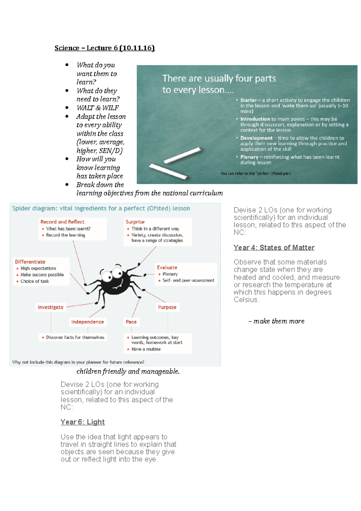 Lecture 6 - WALT&WILF - Science Lecture 6 (10.11) What do you want them ...