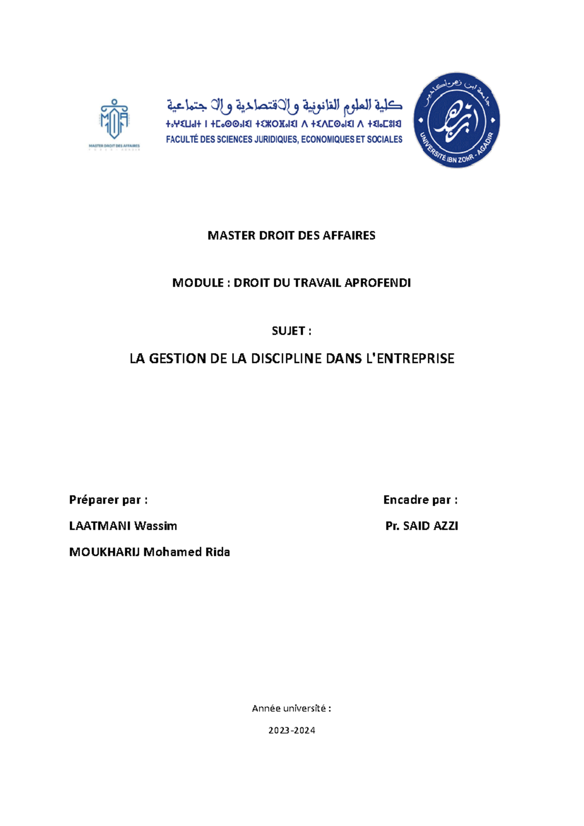 3. la gestion de la discipline au sein de l'entreprise - MASTER DROIT DES AFFAIRES MODULE ...