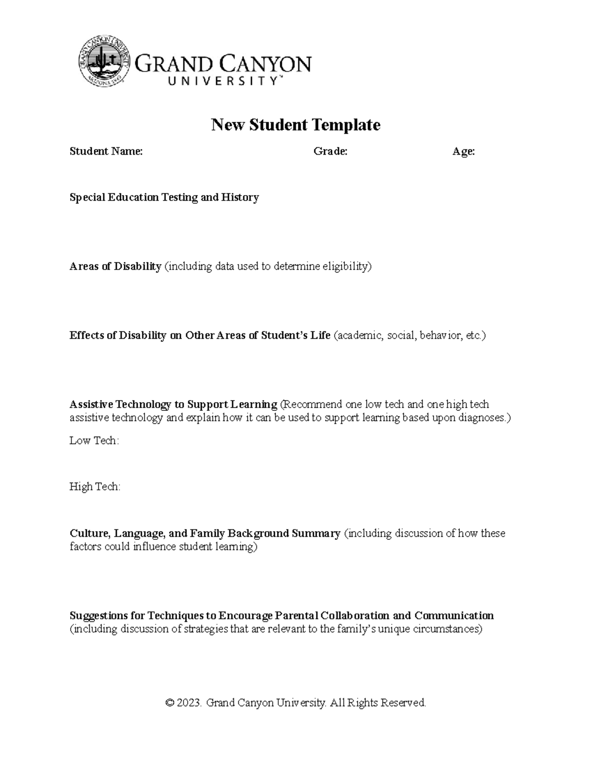 SPD 200 RS New Student Template - New Student Template Student Name ...
