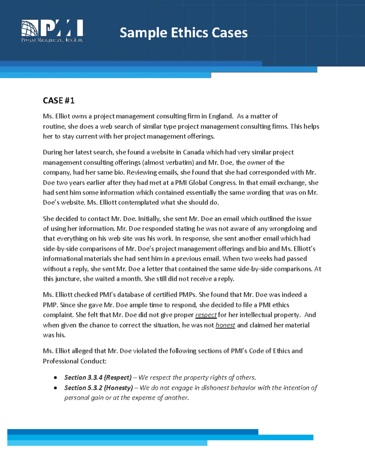 Sample ethics cases - Practice material - ! Sample Ethics Cases CASE Ms ...