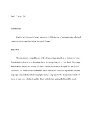 Lab Report 1 - Sound Lab Report - Experiment 1: Sound Introduction: In the field of physics ...