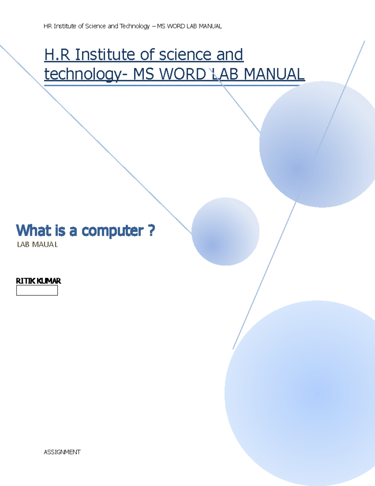 Computer Practice Assignment H Institute Of Science And Technology Ms Word Lab Manual What