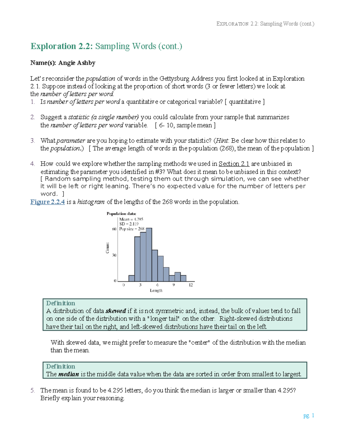 Explor 2.2 sampling words - Exploration 2: Sampling Words (cont.) Name ...