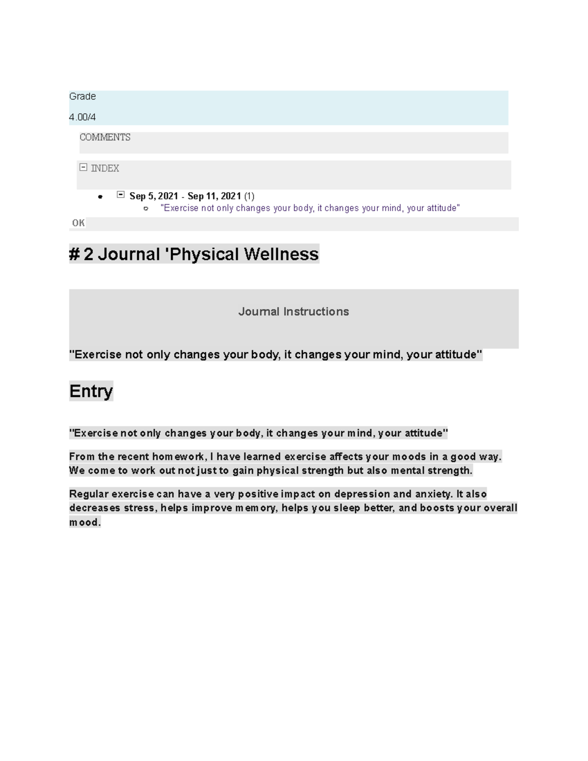 # 2 Journal 'Physical Wellness - Grade 4/ COMMENTS INDEX Sep 5, 2021 ...