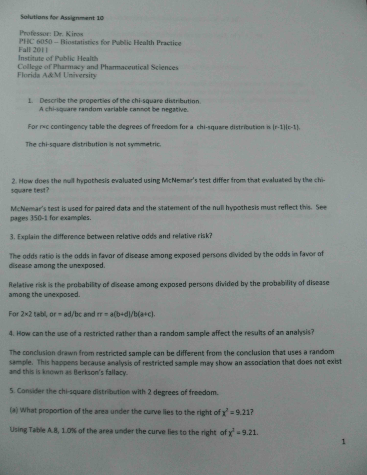 Homework Assignment 10 - PHC 6050 - Studocu