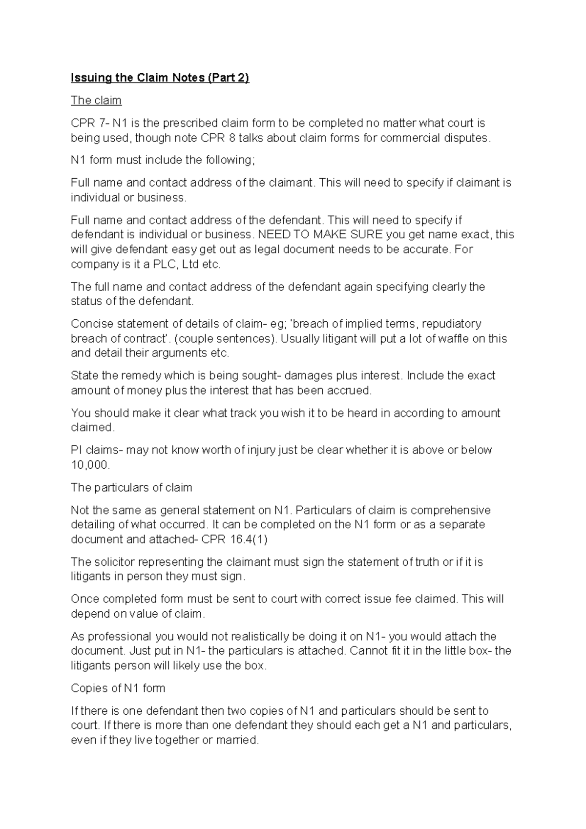 Issuing the Claim Part 2 - Issuing the Claim Notes (Part 2) The claim ...