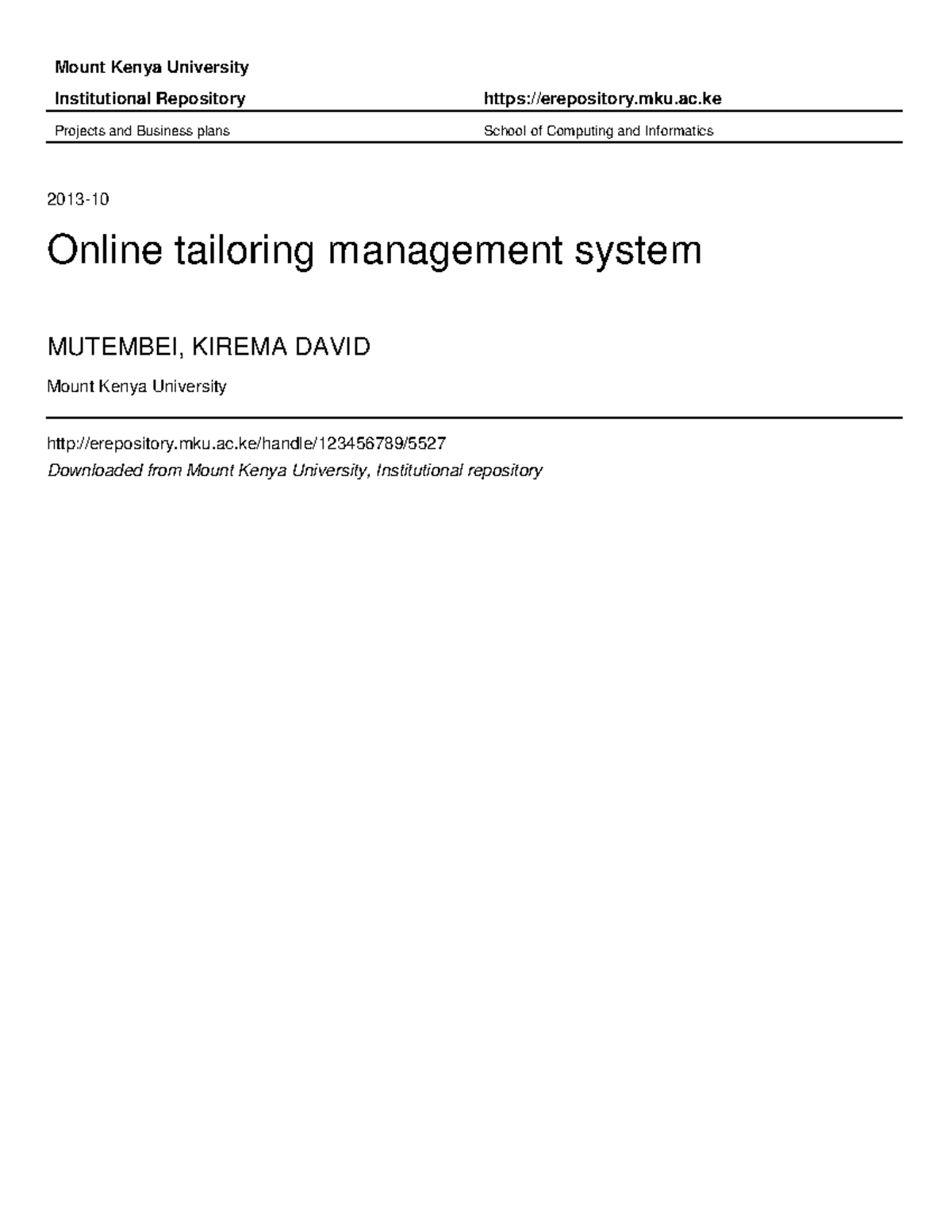 Online Tailoring Management System - Mount Kenya University ...