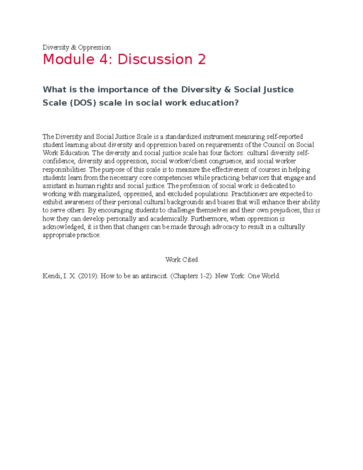 M4 discussion 2 - Diversity & Oppression Module 4: Discussion 2 What is ...