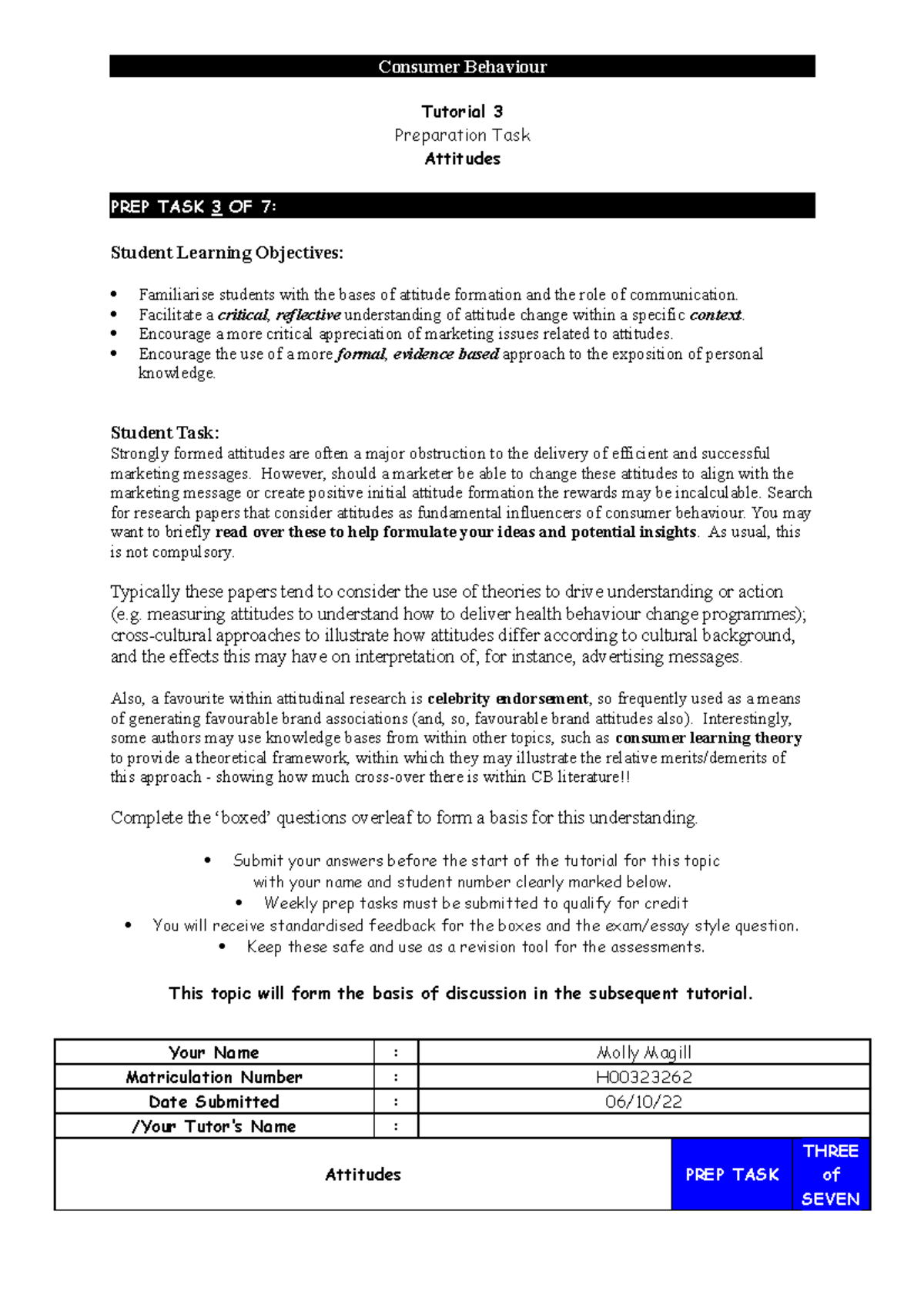 C19CE1-Prep Task 03-Attitudes - Consumer Behaviour Tutorial 3 ...