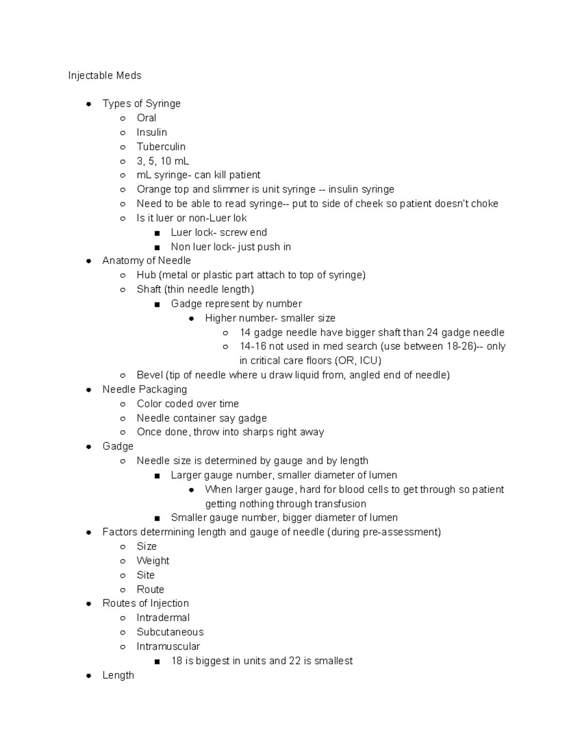 NURS 221 Class 4 9 - Notes for injections, useful for injection ...
