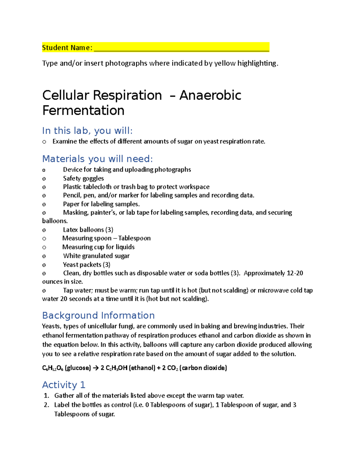DIY Respiration Lab - Respiratory lab on own - Student Name: - Studocu
