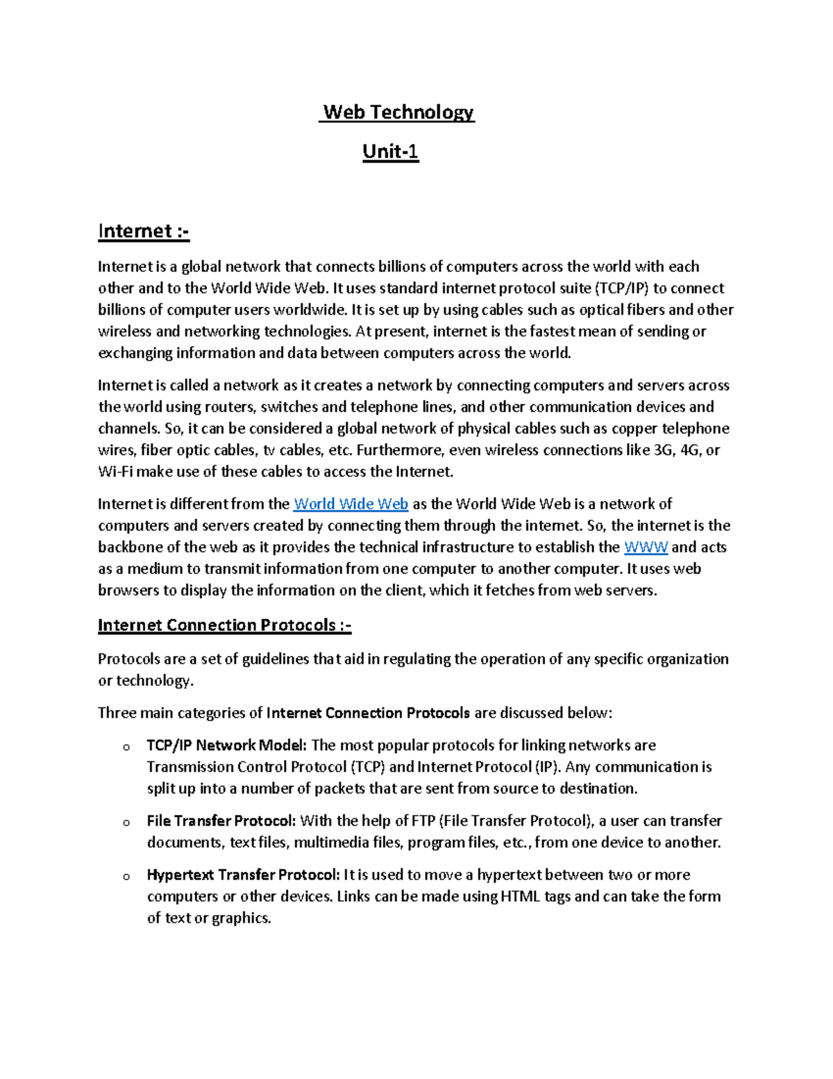 Web-Technology UNIT-1 Complete - Web Technology Unit- Internet :- Internet is a global network ...