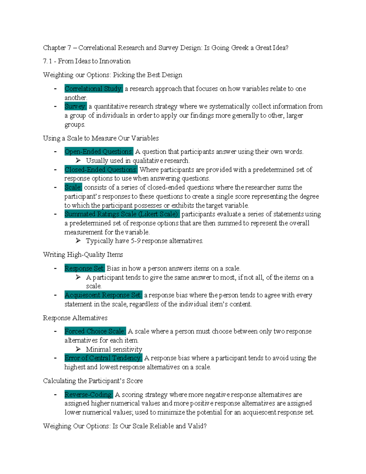 Ch. 7 Textbook Summary - Correlational Research and Survey Design ...