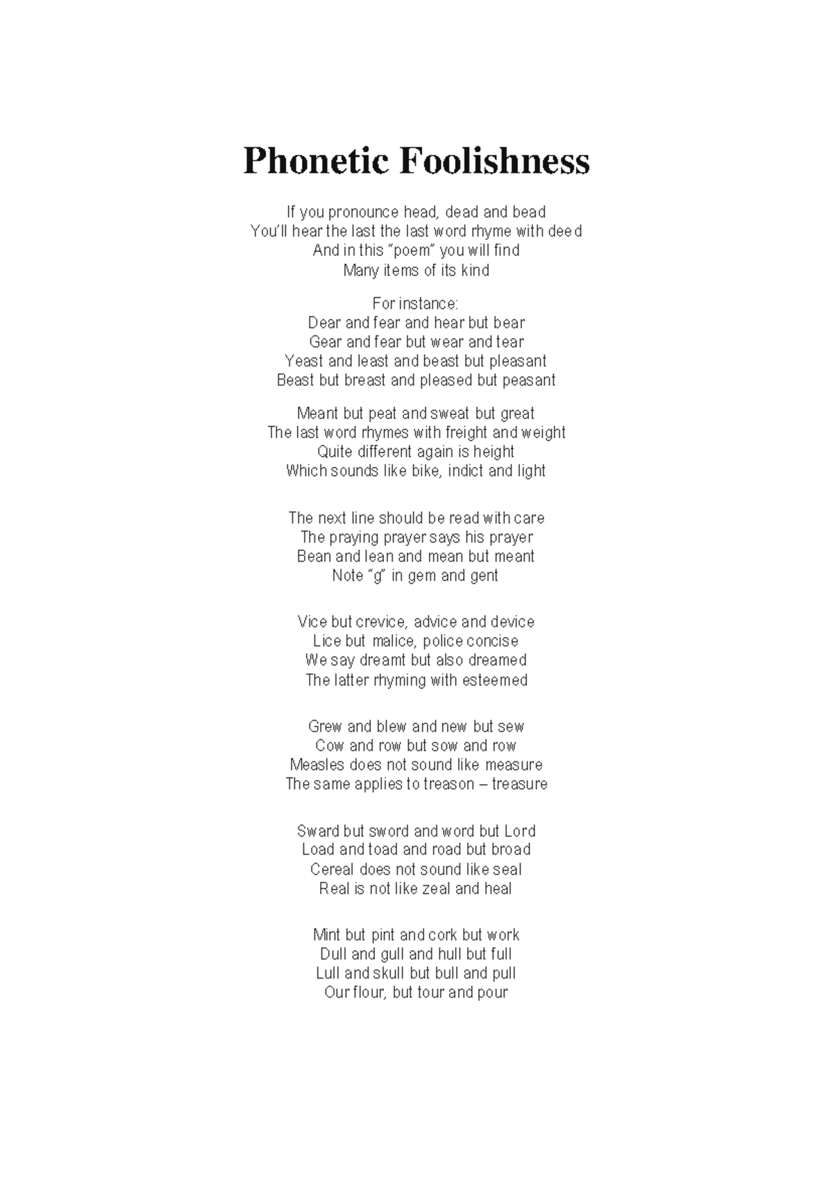 Phonetic-Foolishness - Phonetic Foolishness If you pronounce head, dead ...