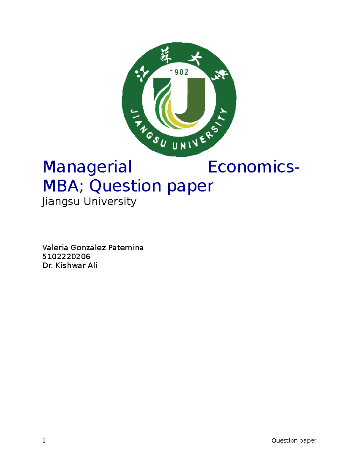 Manageria E. Question paper - Managerial Economics- MBA; Question paper ...