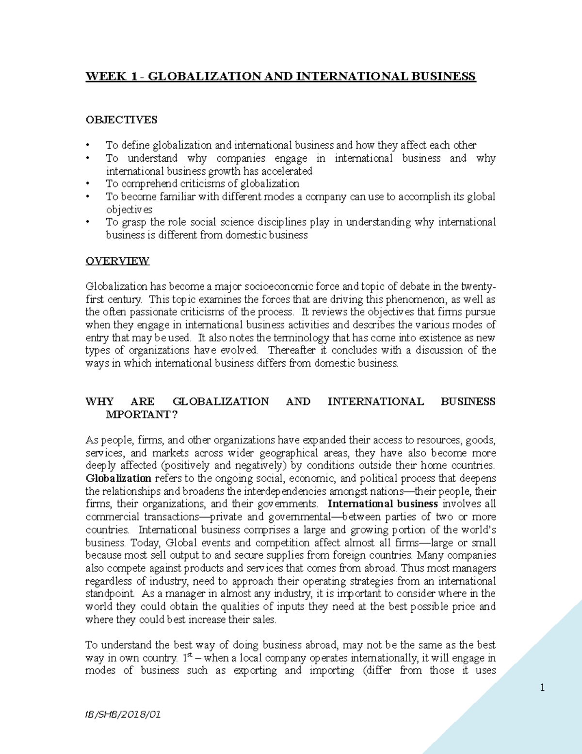 W1-A Globalization and International Business - Business Management ...
